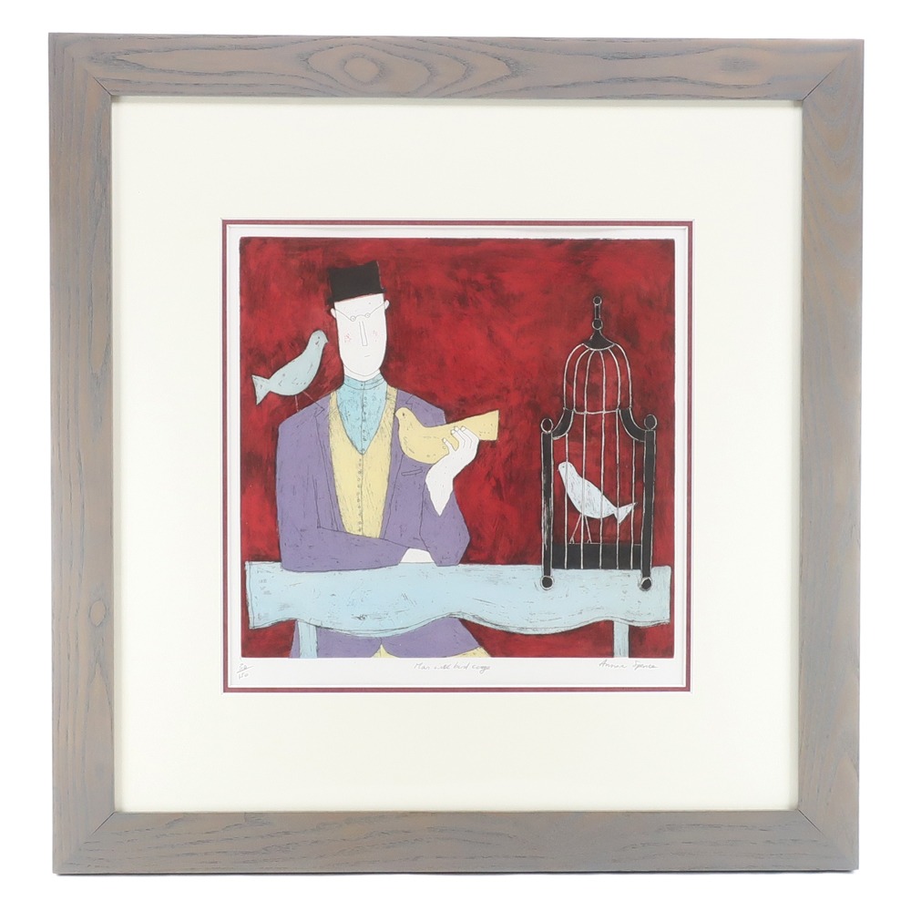 【楽天市場】アノラ・スペンス Annora SPENCE 絵画 『紳士と鳥かご/Man with Bird Gage/』 エッチング 30/ ...