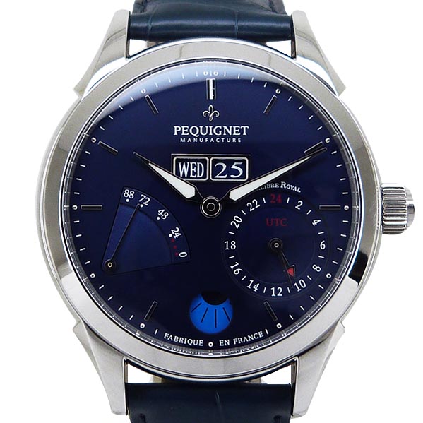 【楽天市場】ペキニエ【PEQUIGNET】 9010973 マニュファクチュール リュー ロワイヤル サンクフォンクション GMT ブルー ...