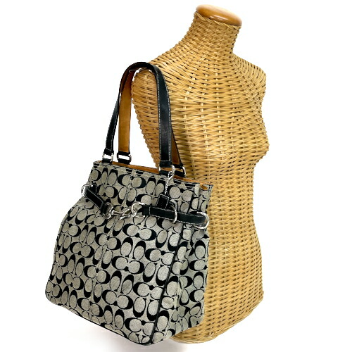 【楽天市場】バッグコーチ COACH トートバッグ 6352 シグネチャー レザー キャンバス 肩掛け レディース メンズ バイカラー ヌメ革 黒 ブラック tk1519 【中古】：p.o.s ...