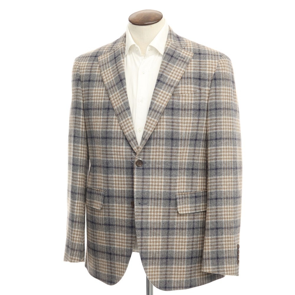 【楽天市場】【中古】ワールズ ビスポーク WORLD’S BESPOKE ウールカシミヤ チェック 2B カジュアルジャケット グレーx ...