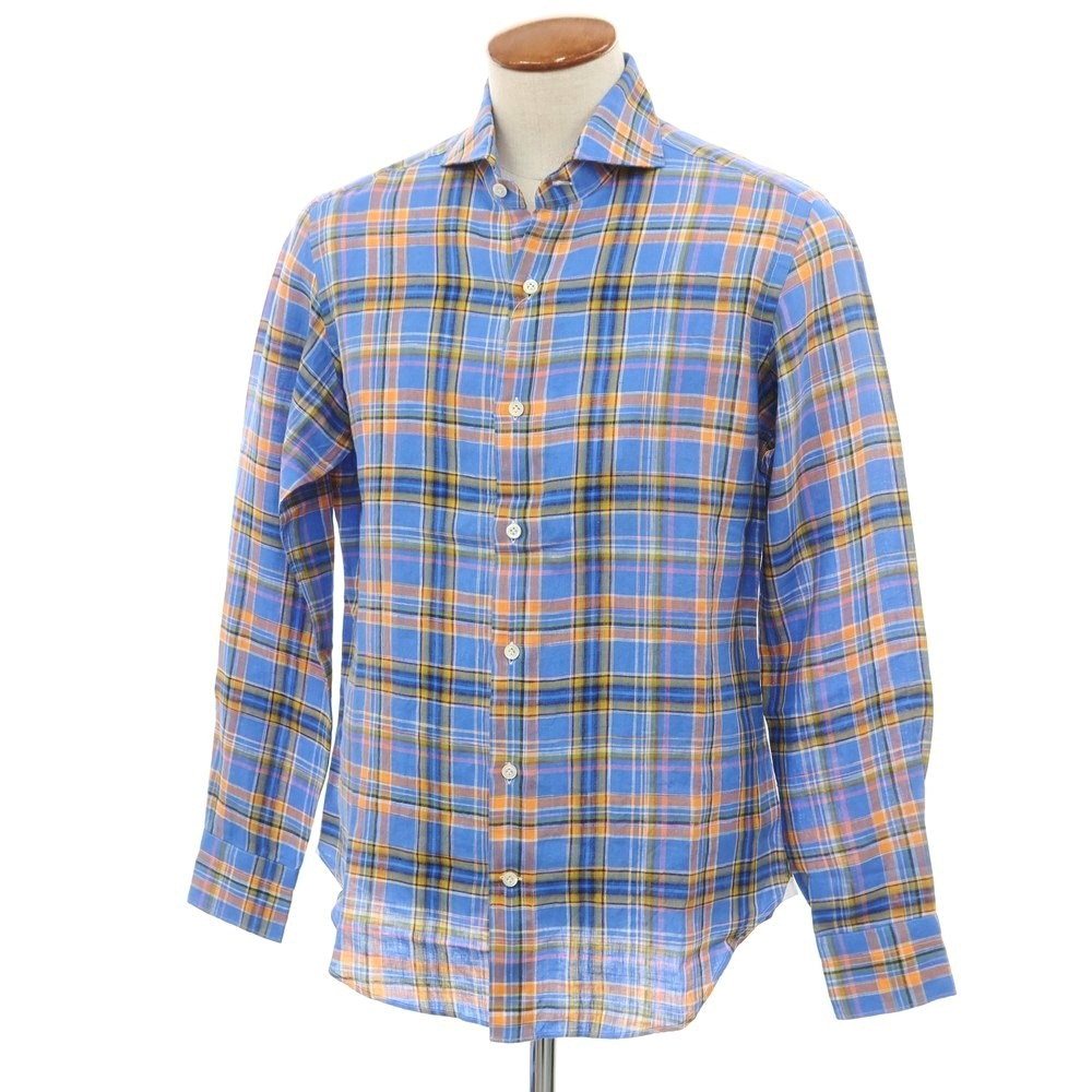 【楽天市場】【新品】ジャンネット giannetto リネン チェック ホリゾンタルカラー カジュアルシャツ ブルーxオレンジ【サイズ40】【BLU】【S/S】【状態ランクN】【メンズ ...