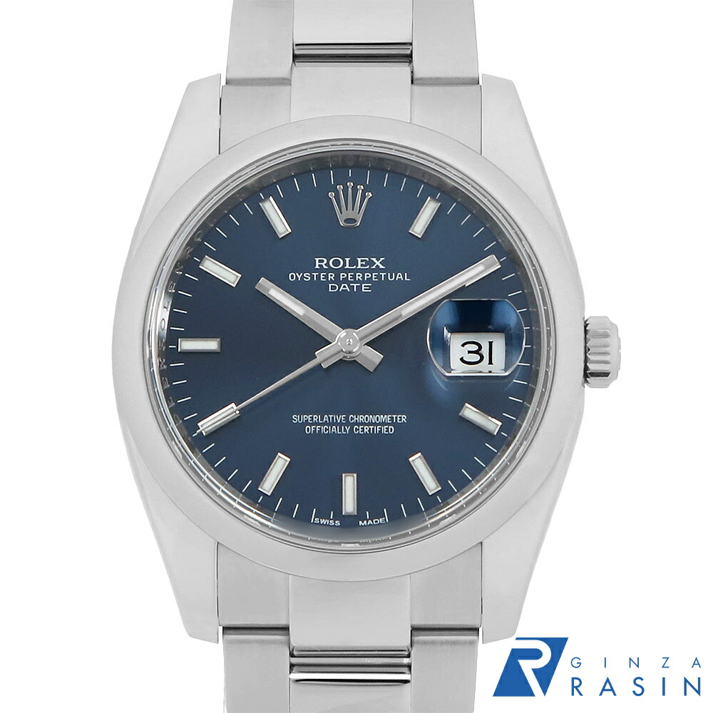 【楽天市場】【最大3万円クーポン＆ポイント2倍】ロレックス オイスターパーペチュアル デイト 115200 ブルー バー ランダム番 メンズ ...
