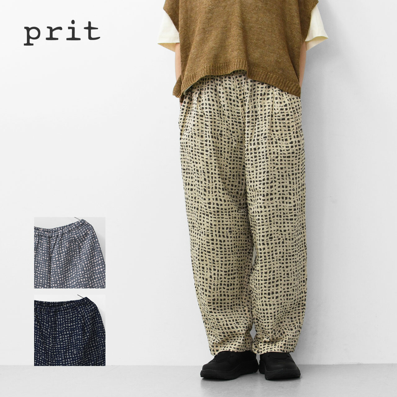 【楽天市場】prit [プリット] 80/1ローンラフチェックプリント ワンタックバギーパンツ [P71520] バギーパンツ・ワイド ...