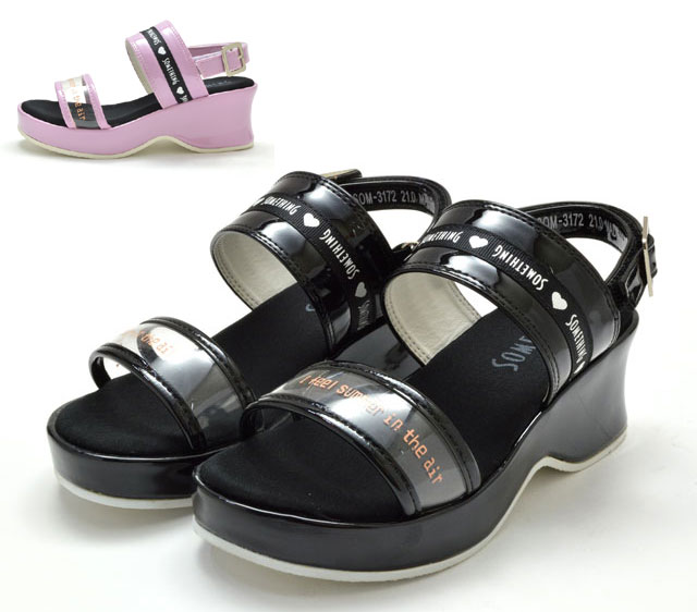 【楽天市場】【送料無料(北海道、沖縄除く)】 アウトレット サムシング SOM-3172 SOMETHING キッズサンダル ウエッジサンダル ストラップサンダル 厚底サンダル 子供サンダル ...