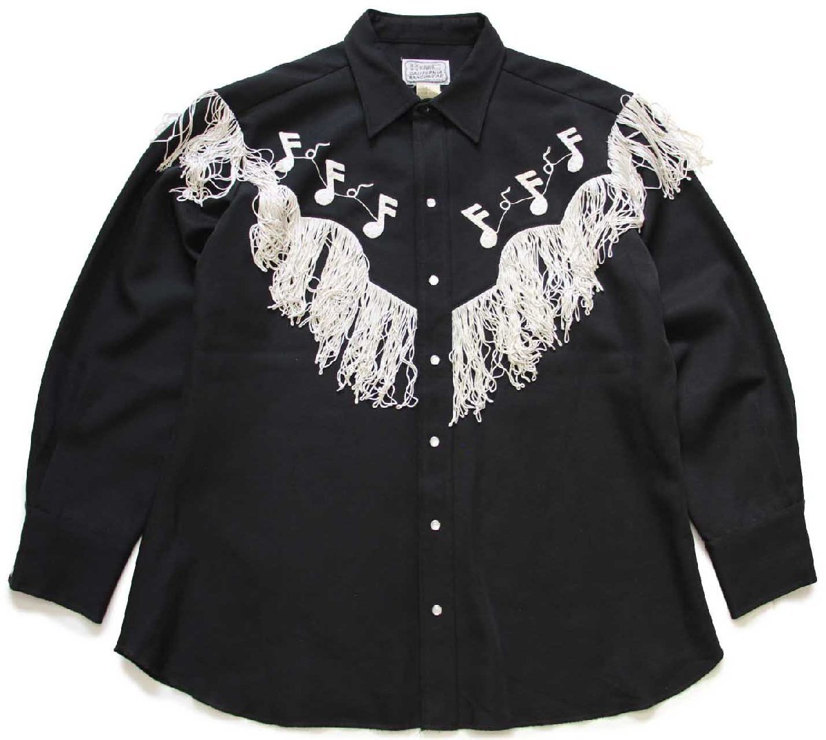 【楽天市場】70s USA製 HBARC 音符 チェーン刺繍&フリンジ ロカビリー ウエスタンシャツ 黒 17.5 【中古】：Used Clothing Sixpacjoe
