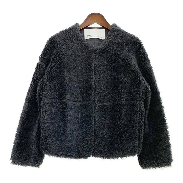 【楽天市場】【中古】ティッカ ウールファーショートコート ジャケット ノーカラー ボア クロップド丈 羽織り カジュアル レディース フリーサイズ ブラック TICCA アウター ...