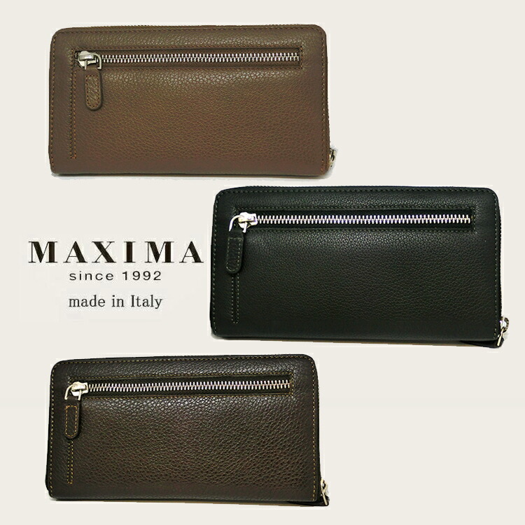 【楽天市場】マキシマ 本革 長財布 本革レザー イタリア製 ブランド 天然皮革 ラウンドファスナー ロングウォレット ラウンドジップ パス ...