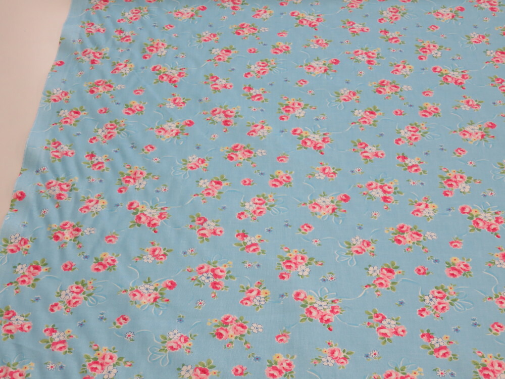 【楽天市場】1m単位 アウトレット30% 松山敦子 シャーティング リボンフラワー ブルー dou 【メール便3m可】 マークダウン メーカー処分品 生地 布地 布 コットン 綿 服地 ...