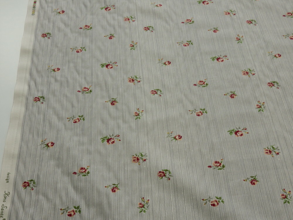 【楽天市場】完売 1m単位 アウトレット30% こうの早苗 シャーティング ストライプ＆花柄 グレー dou【メール便3m可】 生地 布地 服地 コットン パッチワーク 有輪 YUWA ユーワ ...