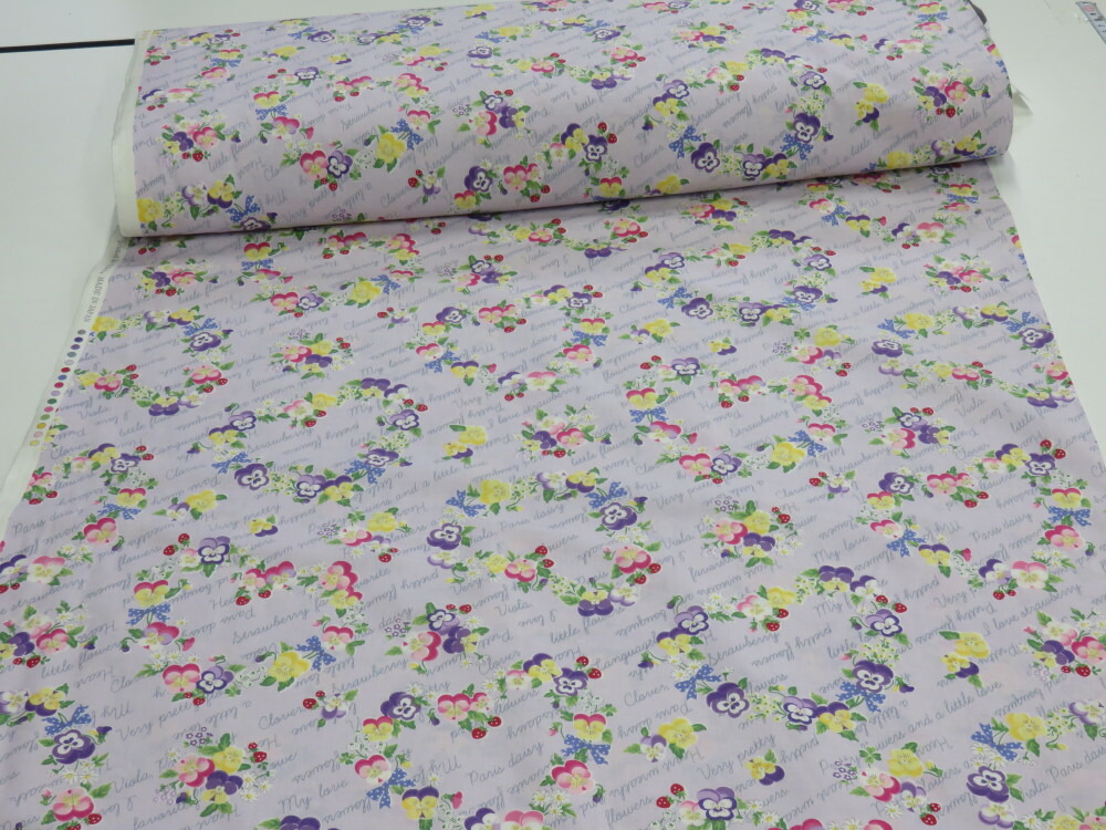 【楽天市場】1m単位 アウトレット30% 松山敦子 シャーテイング パンジーリース パープル dou【メール便3m可】 生地 布地 布 コットン 綿 服地 YUWA 有輪 ユーワ パッチワーク ...