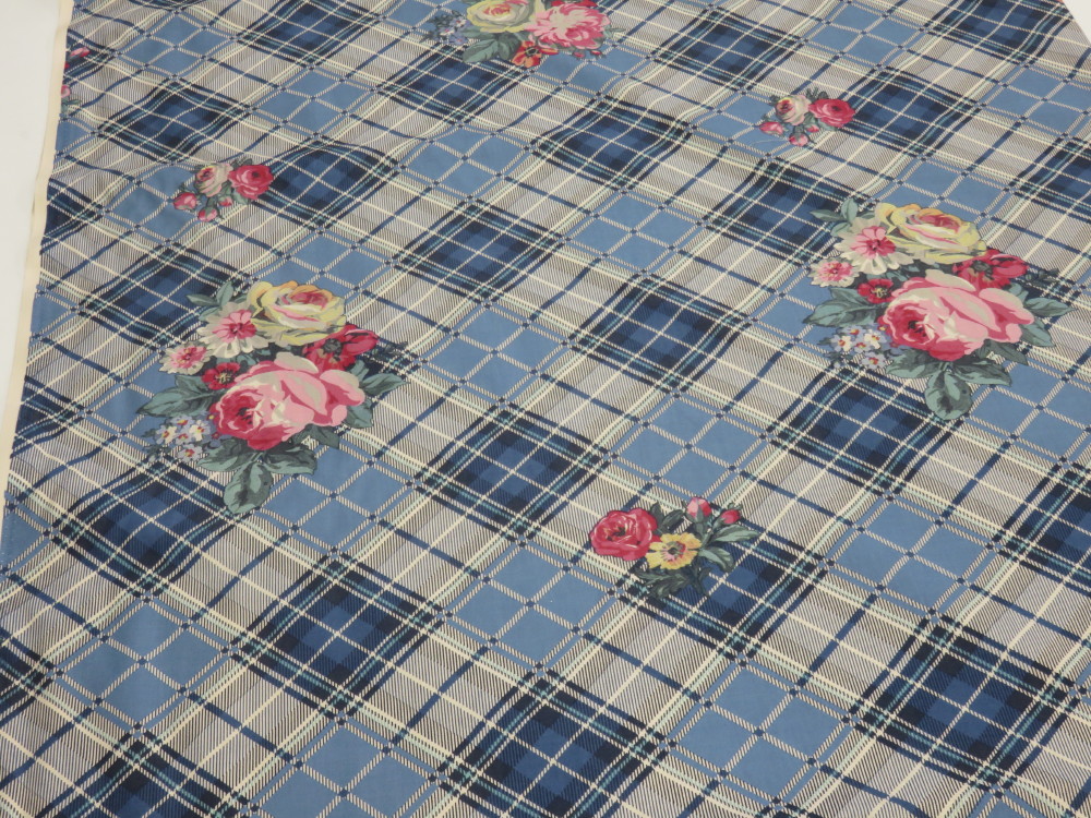 【楽天市場】岡本洋子 Check and roses 81 ブルー チンツ加工シャーティング生地 【メール便3m可】 生地 布地 布 コットン 綿 服地 YUWA 有輪 ユーワ パッチワーク ...