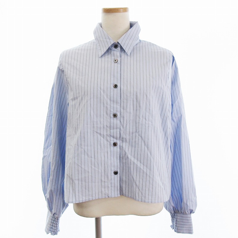 【楽天市場】【中古】美品 アンフィーロ UNF/LO ブラウス シャツ 長袖 ストライプ ショート丈 青 ブルー M FF レディース ...