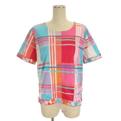 【楽天市場】【中古】レオナールスポーツ LEONARD SPORT カットソー 五分袖 クルーネック チェック 花柄 コットン マルチカラー ...