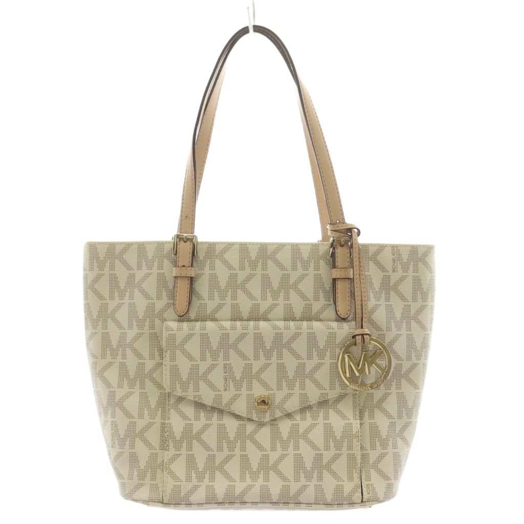 【楽天市場】【中古】マイケルコース MICHAEL KORS ハンドバッグ トートバッグ ショルダーバッグ 総柄 レザー PVC ベージュ 白 ...