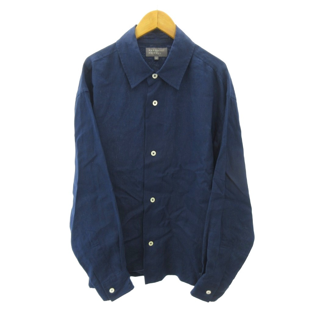 【楽天市場】【中古】未使用品 マーガレットハウエル MARGARET HOWELL タグ付 シャツ 麻 リネン 長袖 L 紺 ネイビー 579 ...