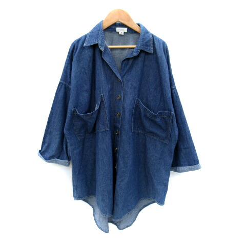 【楽天市場】【中古】モントー monteau ダンガリーシャツワンピース ひざ丈 長袖 スキッパーカラー 無地 ロールアップ オーバーサイズ ...