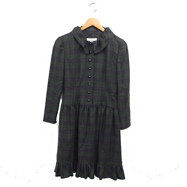 【楽天市場】【中古】ミス アシダ miss ashida チェック ワンピース 長袖 ロング フリルカラー ヘムフリル ウール 7 グリーン ...