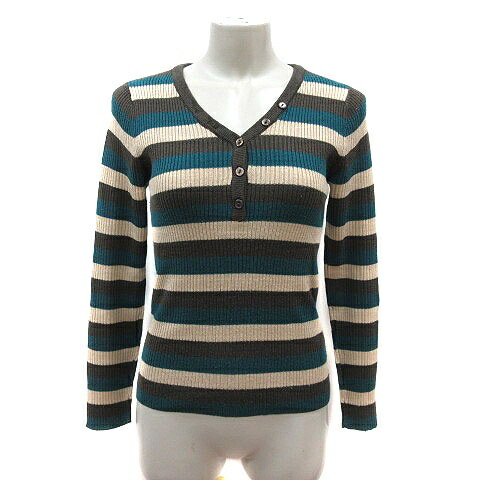 【楽天市場】【中古】ルガールカレサン Regard caressant ニット カットソー リブ ボーダー 長袖 M 緑 グリーン 茶 ...