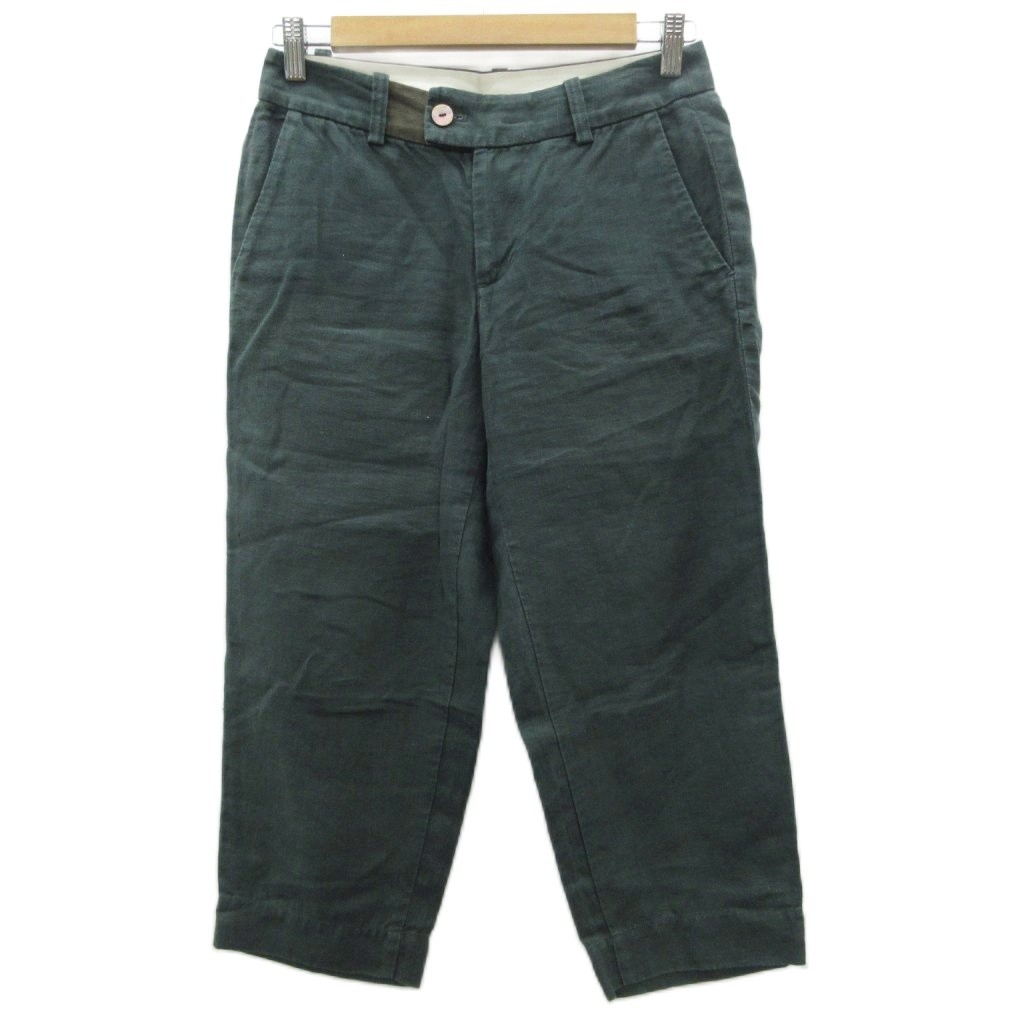 【楽天市場】【中古】パラスパレス Pallas Palace クロップドパンツ 七分丈 麻 リネン 2 M グリーン PEPT-7253B ...
