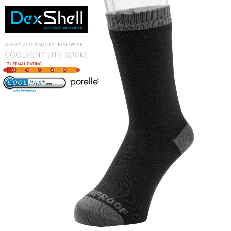 【楽天市場】【あす楽】クーポンで最大18%OFF★ DexShell デックスシェル DS638G ウォータープルーフ・ブリーザブル COOLVENT LITE ミッドカーフソックス ...