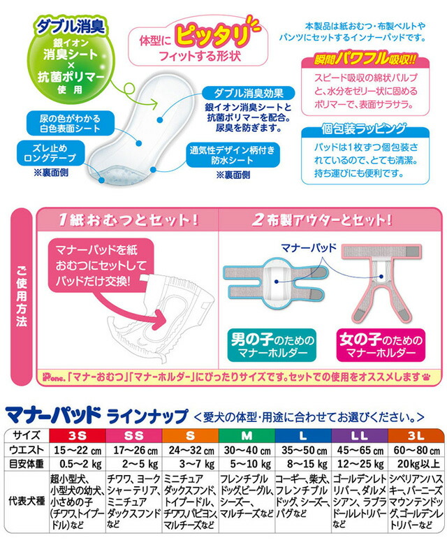 【楽天市場】Pone マナーパッドアクティブActive S 22枚 犬用 トイレ おむつ 犬 ペット：ANZUDOG／あんずドッグ