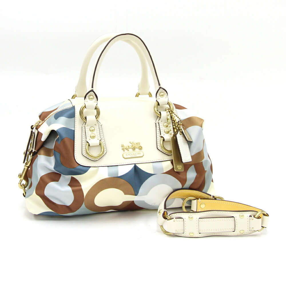 【楽天市場】コーチ 2WAYハンドバッグ オプアート 12932 アイボリー マルチカラー サテン レザー 中古 肩掛け ショルダー ...