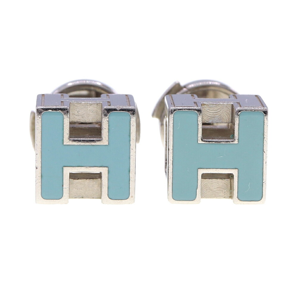 【楽天市場】エルメス ピアス カージュドアッシュ Hキューブ ライトブルー シルバー メタル 中古 ロゴ H スタッド レディース ...