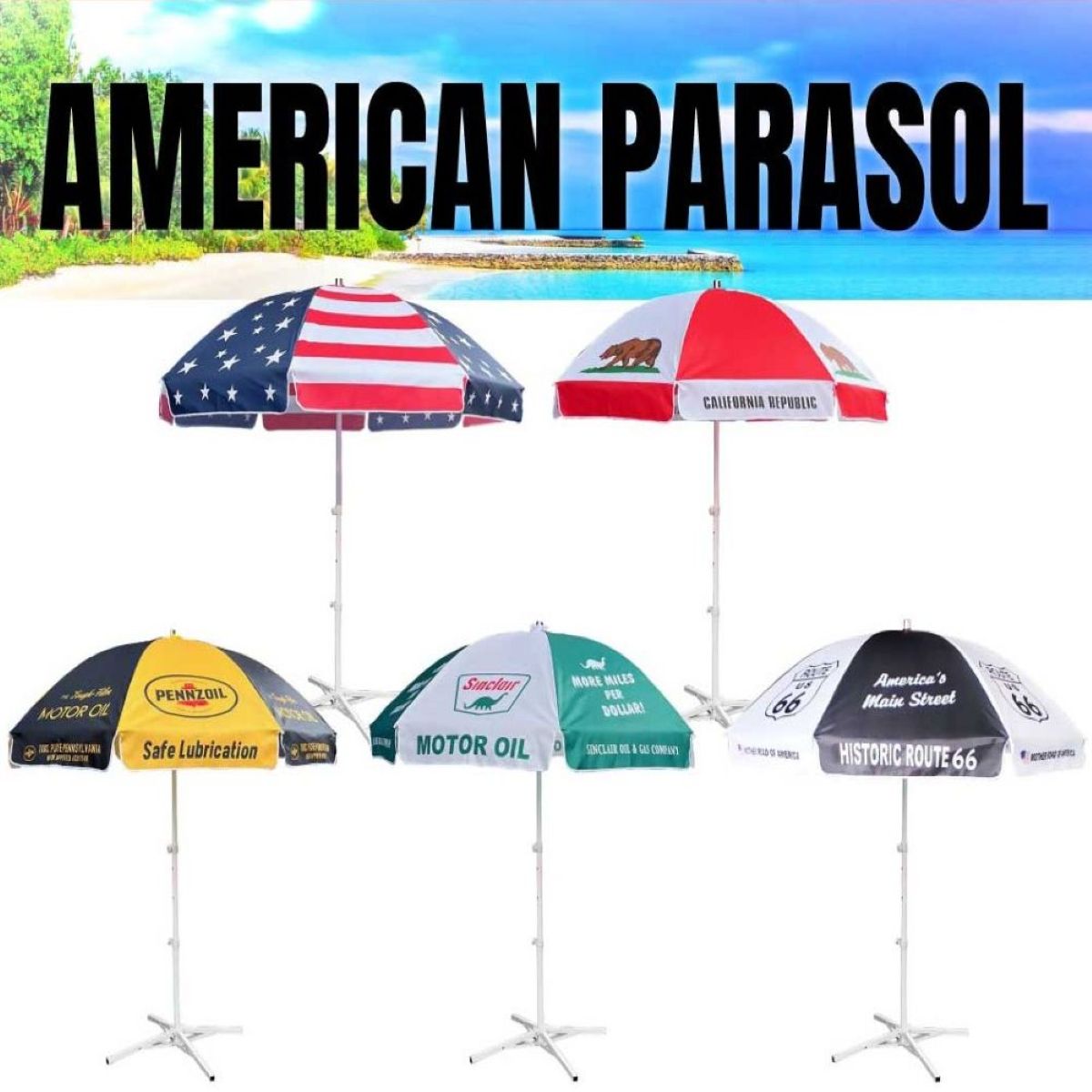 【楽天市場】AMERICAN PARASOL (＋weight付) / パラソル ウォーターウェイト アウトドア アメリカン雑貨 ...