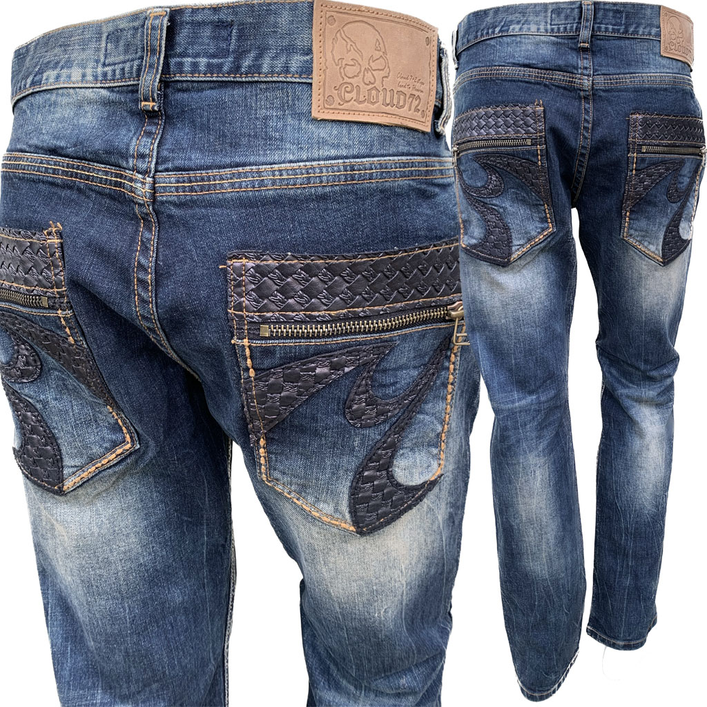 【楽天市場】CLOUD72 (クラウド72) #588 メンズ オールシーズン ストレッチストレートデニム/ジーンズ 型押しレザー/BIGファスナー/刺繍/ストレッチ インディゴ/ブルー 28 ...
