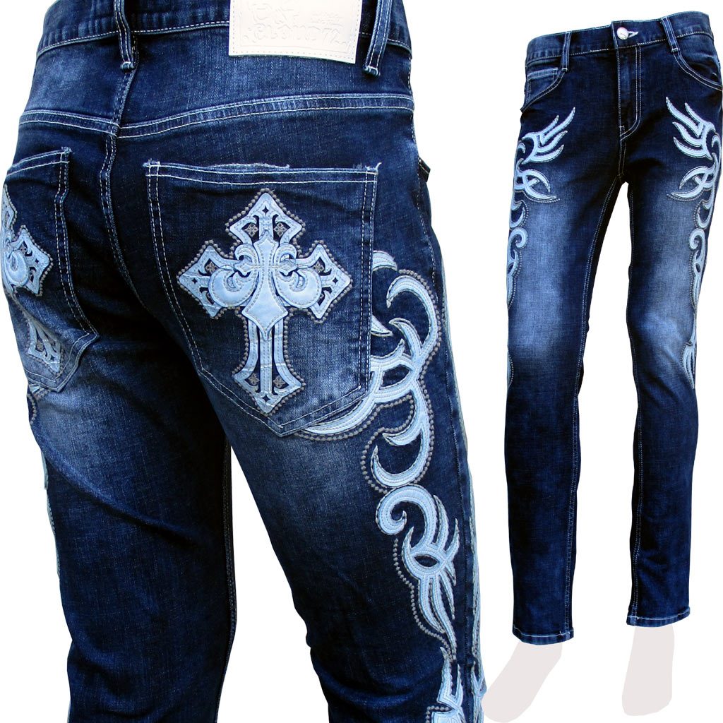 【楽天市場】CLOUD72 (クラウド72) #720 メンズ オールシーズン ストレートデニム/ジーンズ クロス/十字架/翼/刺繍/ストレッチ インディゴ/ブルー/黒/ブラック 28インチ ...