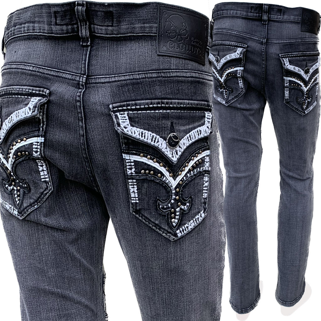 【楽天市場】CLOUD72 (クラウド72) #733 メンズ オールシーズン ストレートデニム/ジーンズ シルバースタッズ 刺繍 ロゴ 太い飾りステッチ USED加工 ストレッチ 色落とし ...