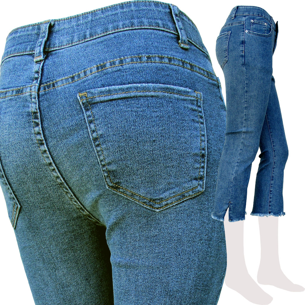 【楽天市場】SHEHJ スーパーストレッチスキニージーンズ レディース オールシーズン 7分丈/フリンジ/デニム/ブリーチ S/M/L ...