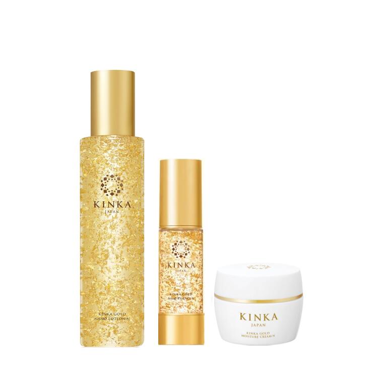 【楽天市場】金華ゴールド ナノローション N 180ml 金華ゴールドナノエッセンス N 33ml 金華ゴールドモイスチャークリーム N 80g 3点セット 金沢 金箔の箔一 はくいち 金箔 ...