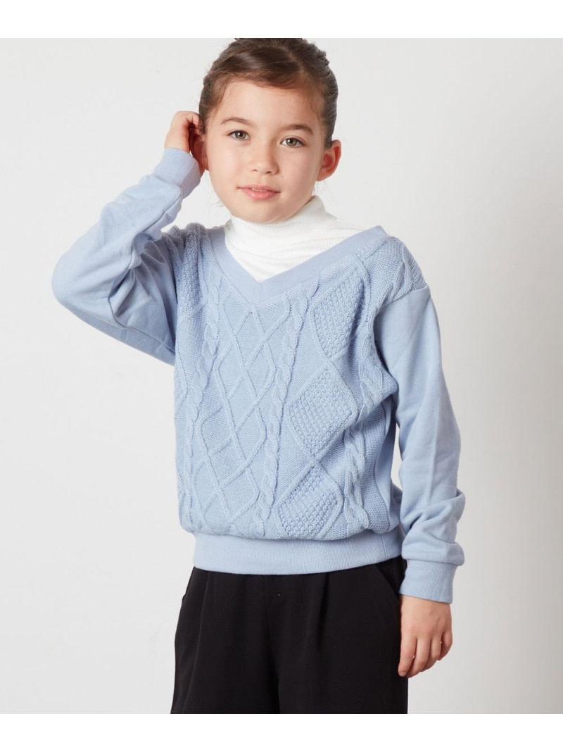 【楽天市場】【SALE／49%OFF】[140-150]ケーブルニットドッキングトレーナー a.v.v アー・ヴェ・ヴェ トップス スウェット・トレーナー ブルー ホワイト【RBA_E ...