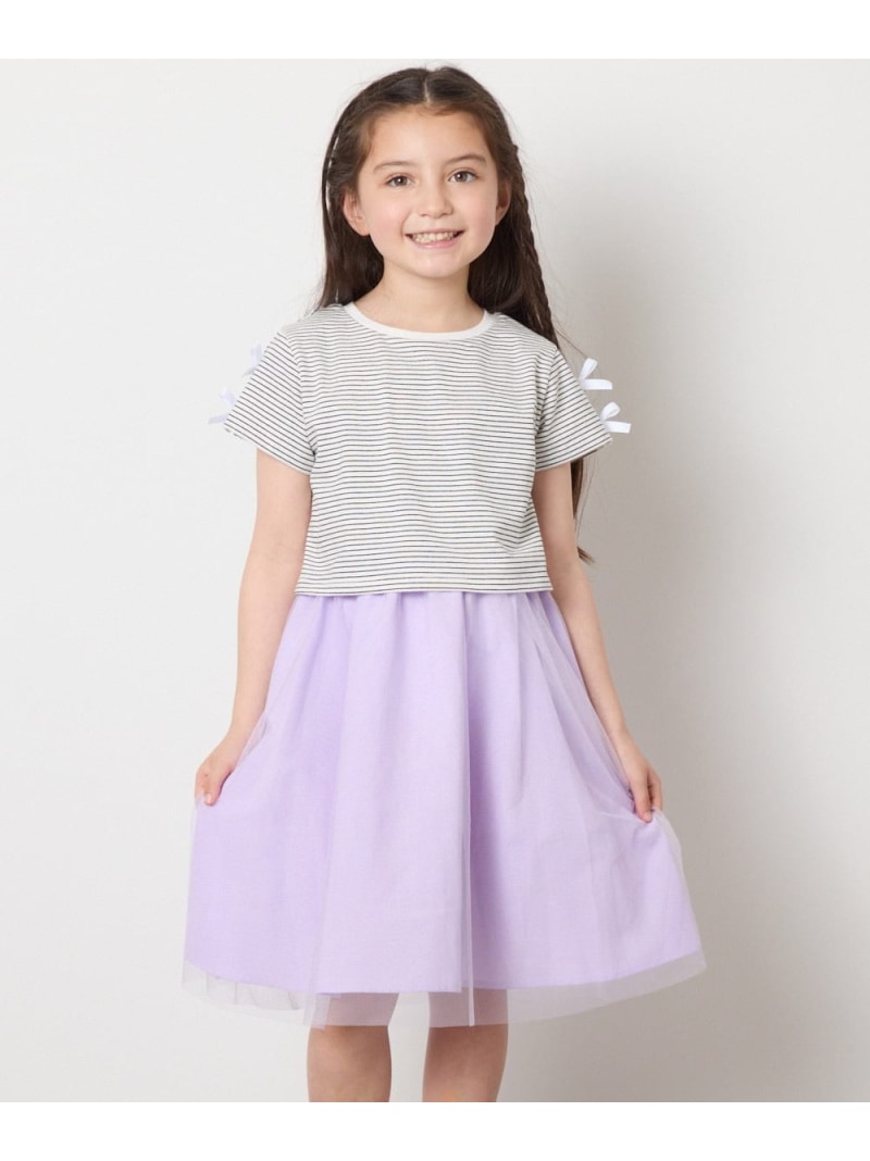 【楽天市場】[140-150]袖リボンチュールドッキングワンピース a.v.v アー・ヴェ・ヴェ ワンピース・ドレス ワンピース ブラック パープル【送料無料】[Rakuten Fashion ...