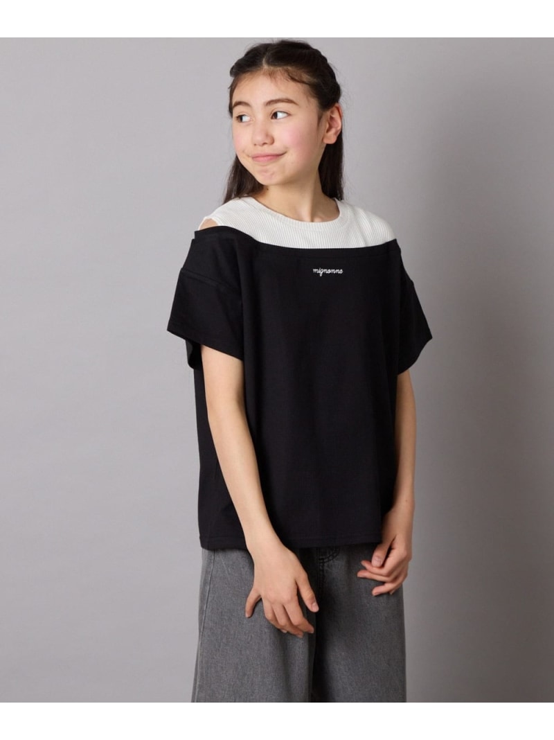 【楽天市場】[140-150]オフショルレイヤードロゴTシャツ a.v.v アー・ヴェ・ヴェ トップス カットソー・Tシャツ ブラック[Rakuten Fashion]：a.v.v