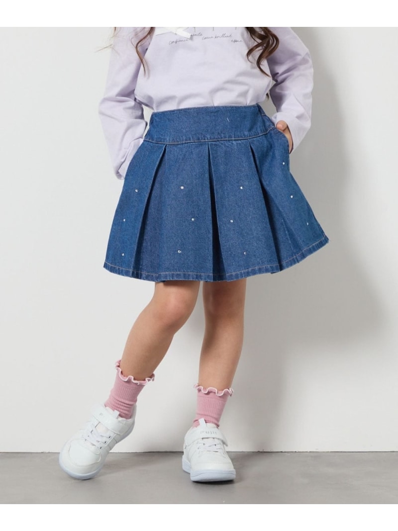 【楽天市場】[140-150]ビジュー付きデニムタックスカート a.v.v アー・ヴェ・ヴェ スカート ミニスカート ブラック ブルー【送料無料】[Rakuten Fashion]：a.v.v