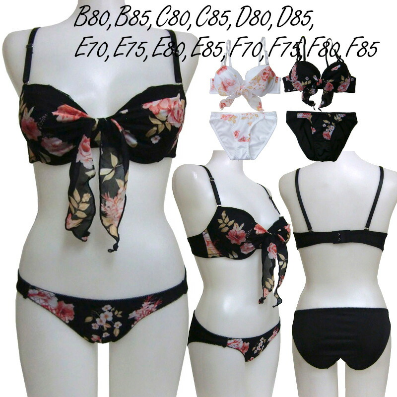 【楽天市場】花柄リボン結びモールドカップブラジャー＆ショーツセット【メール便送料無料】（B80/B85/C80/C85/D80/D85/E70/E75/E80/E85/F70/F75/F80 ...