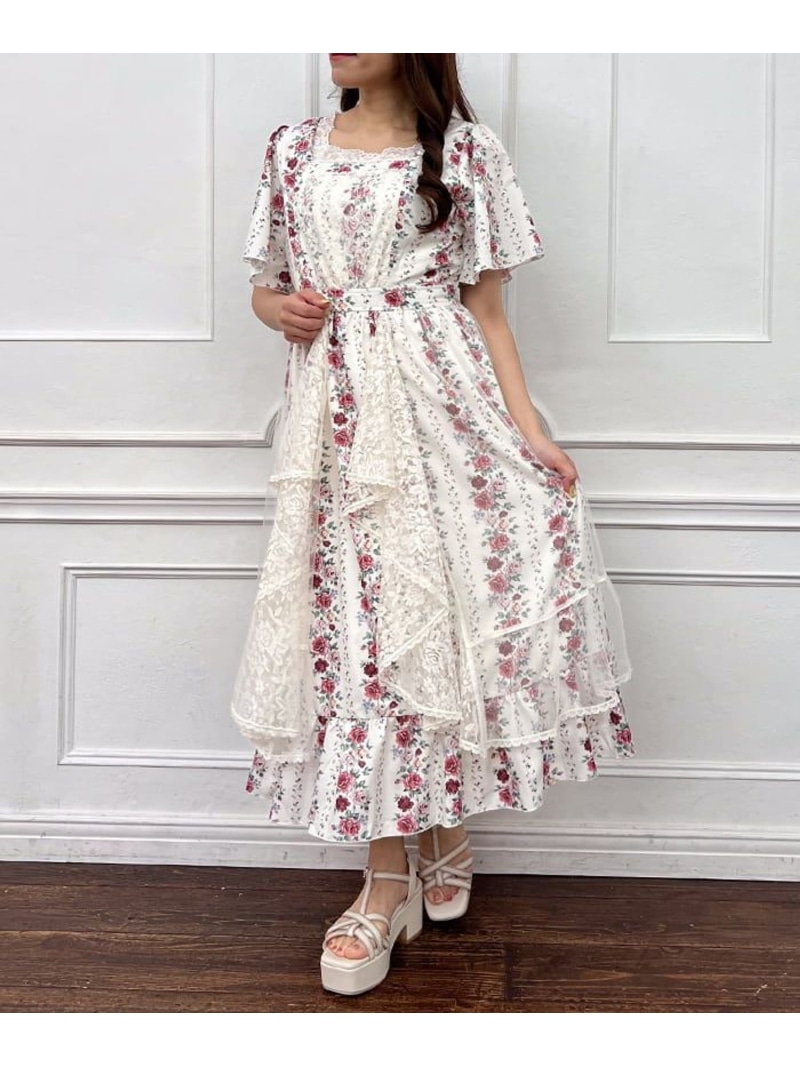 【楽天市場】薔薇柄ラッフルチュールOP axes femme アクシーズファム ワンピース・ドレス ワンピース ホワイト ネイビー ピンク【送料無料】[Rakuten Fashion ...