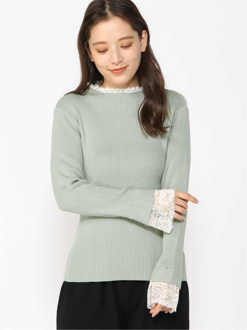 【楽天市場】【SALE／33%OFF】(W)レース使いリブニットPO axes femme アクシーズファム トップス ニット ブラウン グリーン ホワイト ブラック【RBA_E ...