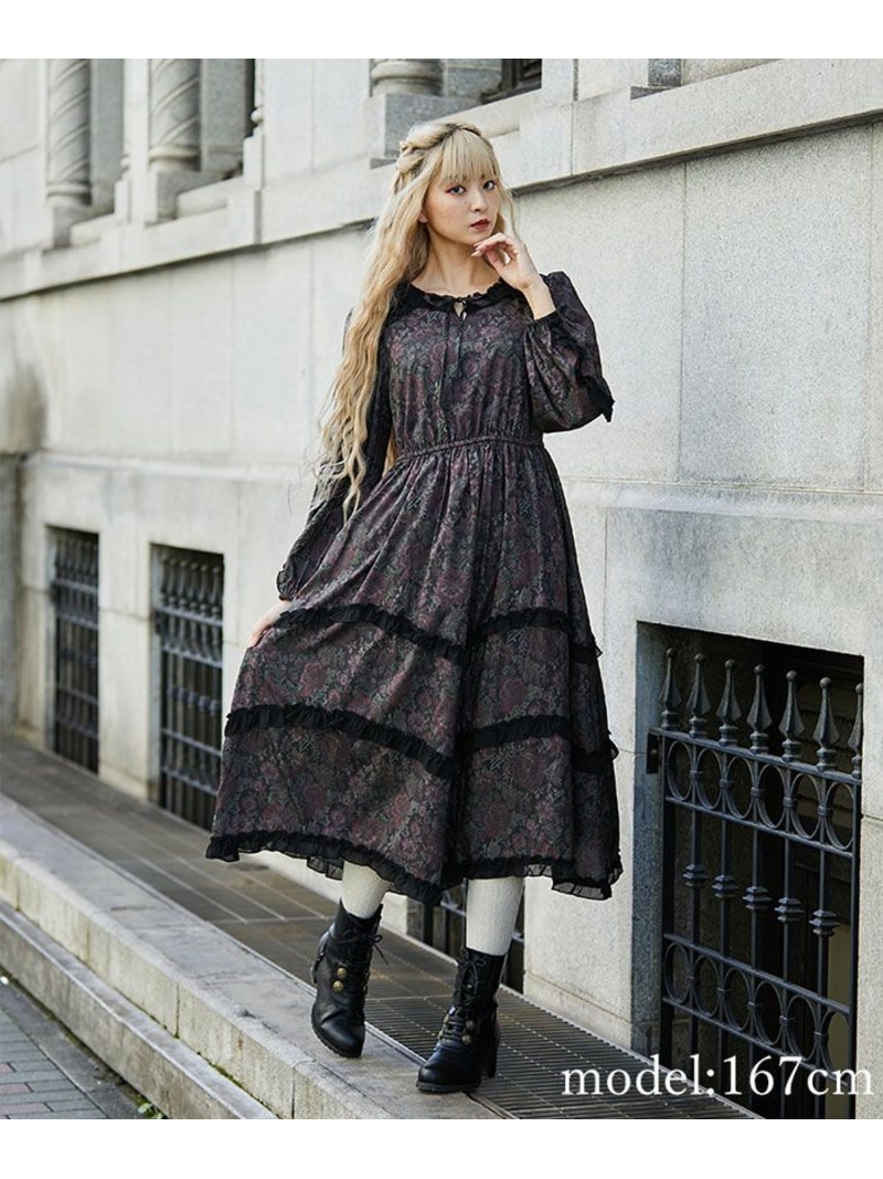 【楽天市場】ゴブラン風花柄ワンピース axes femme アクシーズファム ワンピース・ドレス シャツワンピース ブラック レッド【送料無料】[Rakuten Fashion]：axes femme