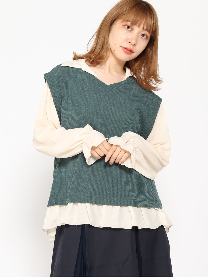 【楽天市場】【SALE／28%OFF】(W)ベストレイヤード風PO axes femme アクシーズファム トップス シャツ・ブラウス ベージュ グリーン ネイビー【RBA_E ...