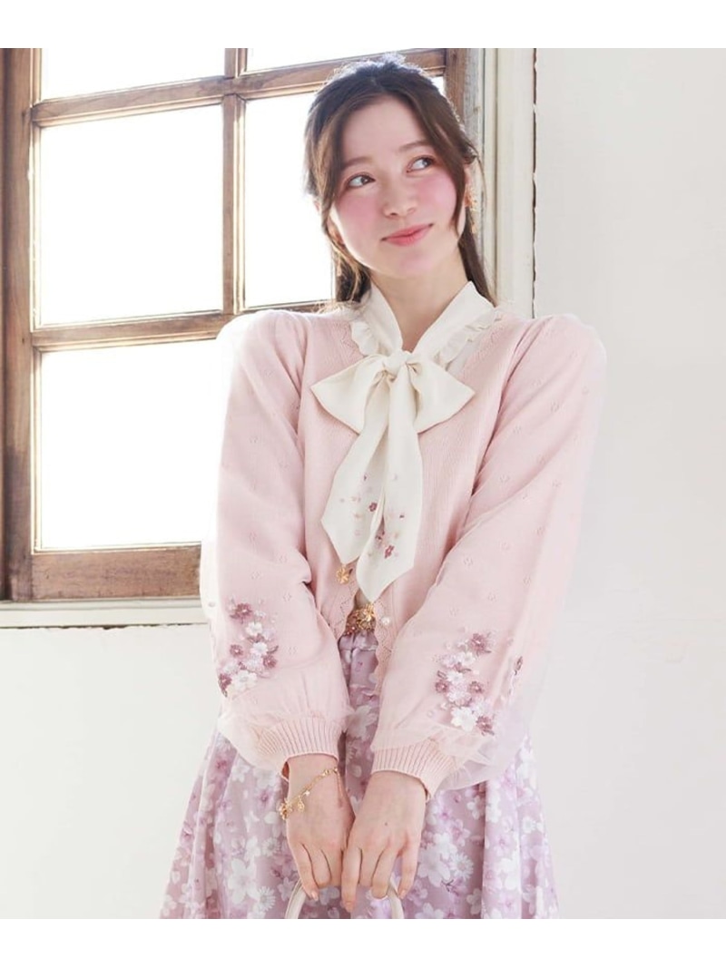 【楽天市場】サクラ刺繍チュール袖カーディガン axes femme アクシーズファム トップス カーディガン ピンク ベージュ パープル【送料無料】[Rakuten Fashion]：axes ...