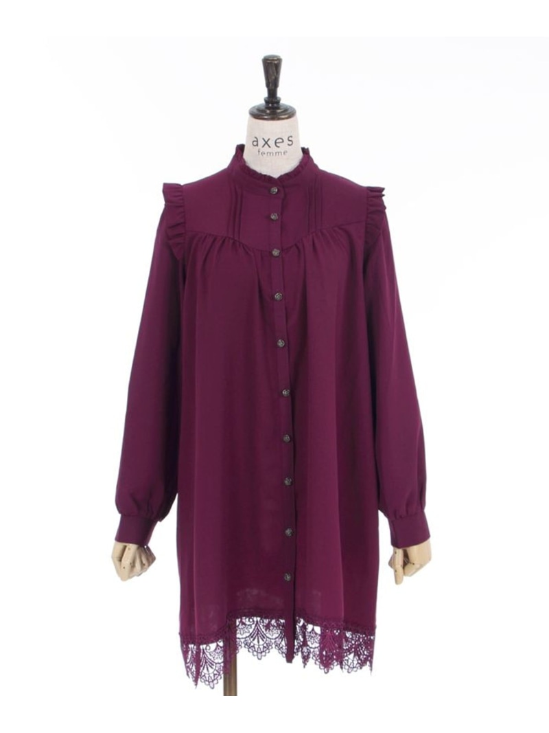 【楽天市場】【SALE／33%OFF】裾レースチュニック axes femme アクシーズファム ワンピース・ドレス シャツワンピース パープル ブラック グリーン【RBA_E ...