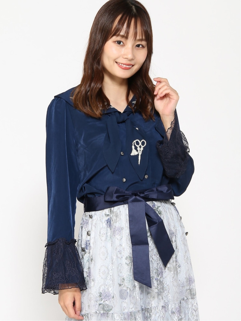 【楽天市場】【SALE／60%OFF】(W)sajou刺繍入WボタンBL axes femme アクシーズファム トップス シャツ・ブラウス ネイビー ホワイト【RBA_E】[Rakuten ...