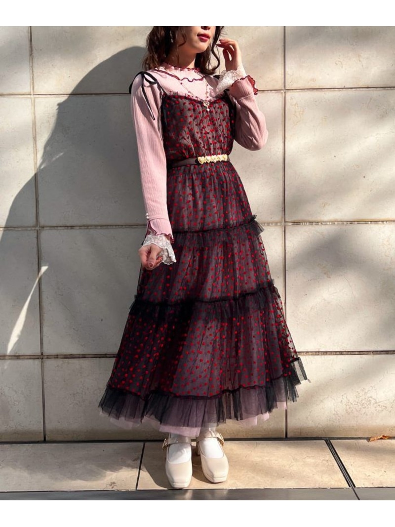 【楽天市場】【SALE／42%OFF】ハートチュールティアードワンピース axes femme アクシーズファム ワンピース・ドレス ワンピース レッド ブラック【RBA_E】【送料無料 ...