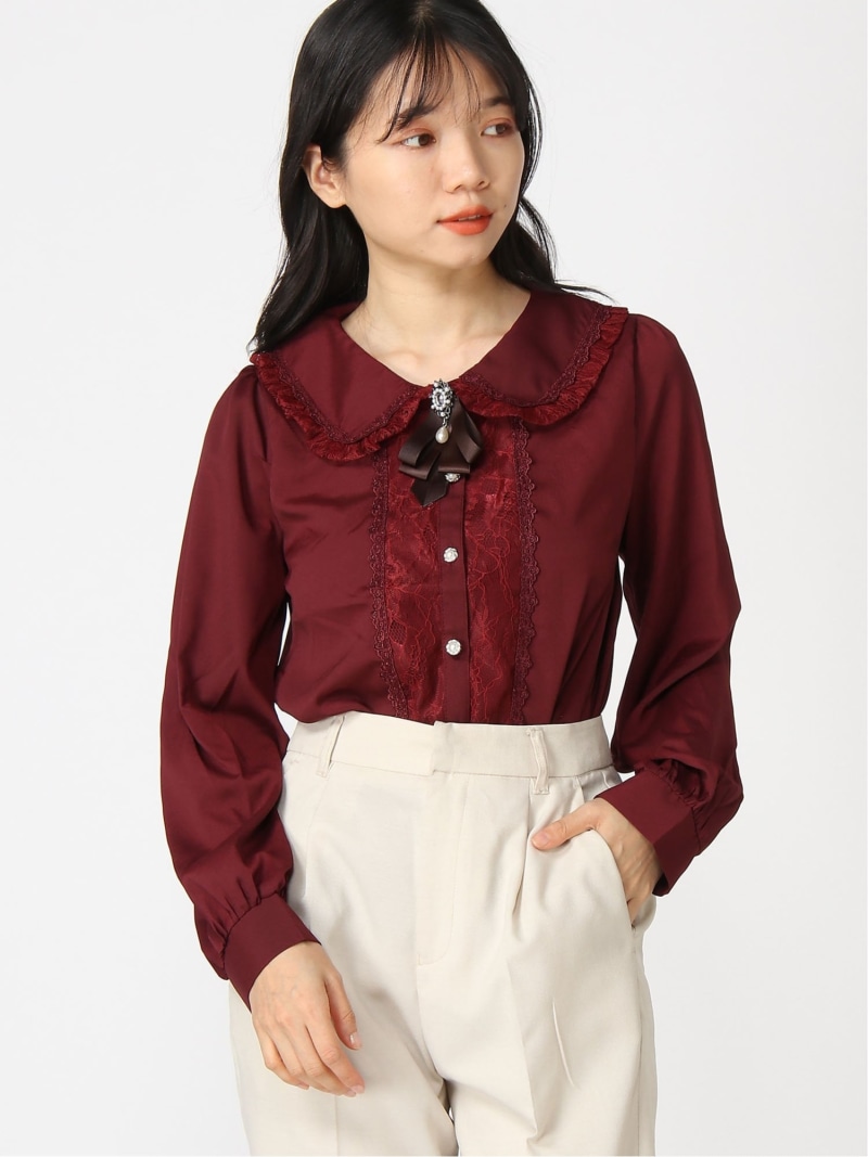 【楽天市場】【SALE／18%OFF】(W)ビジューブローチ付BL axes femme アクシーズファム トップス シャツ・ブラウス ホワイト レッド ブラック【RBA_E】【送料無料 ...