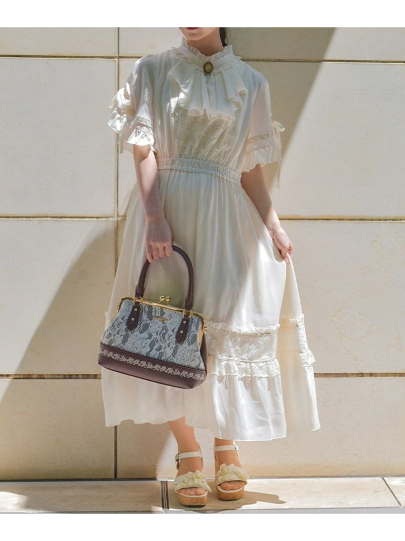 【楽天市場】カメオ付フレア袖ワンピース axes femme アクシーズファム ワンピース・ドレス ワンピース ベージュ グリーン【送料無料】[Rakuten Fashion]：axes femme