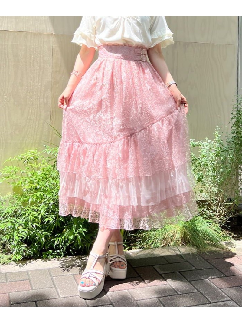 【楽天市場】【SALE／53%OFF】ボリュームフリルレースSK axes femme アクシーズファム スカート ロング・マキシスカート ブラック ブルー ピンク【RBA_E ...