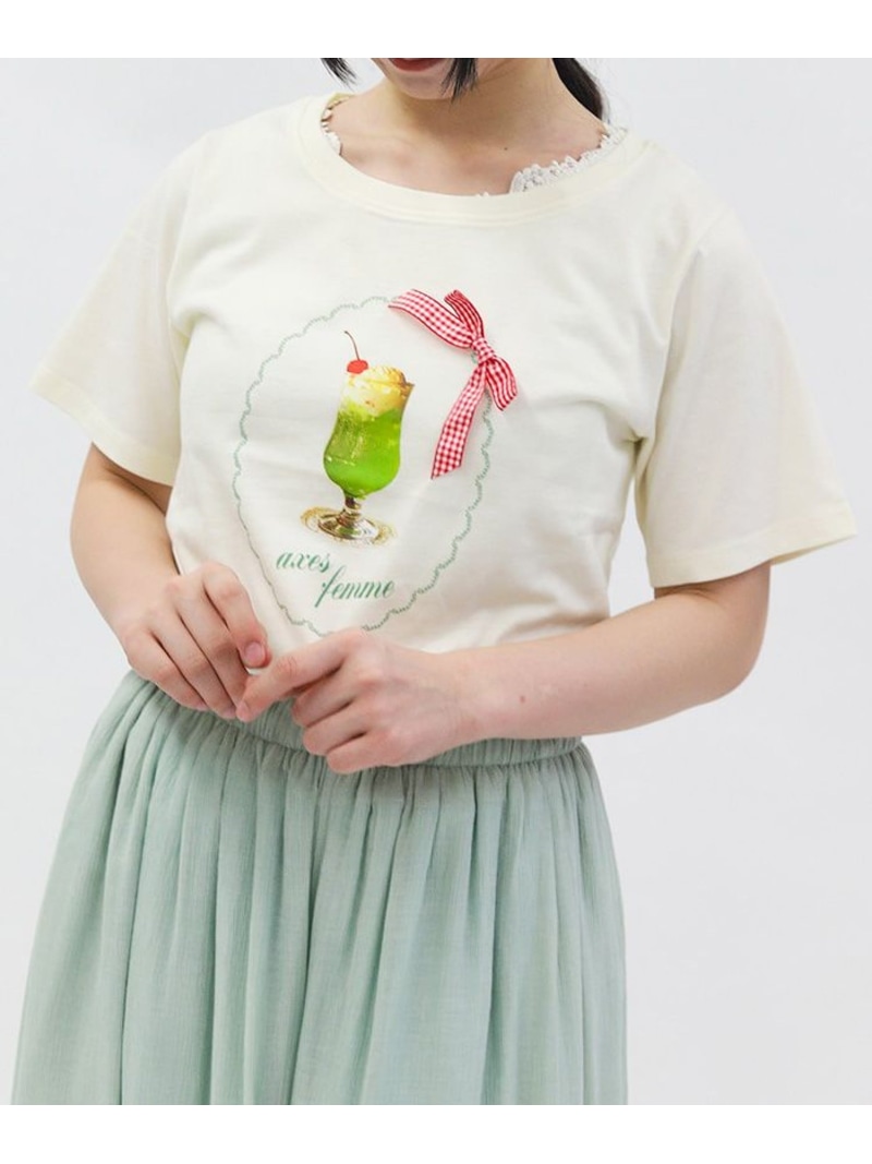 【楽天市場】レトロスイーツPTTシャツ axes femme アクシーズファム トップス カットソー・Tシャツ イエロー グリーン[Rakuten Fashion]：axes femme
